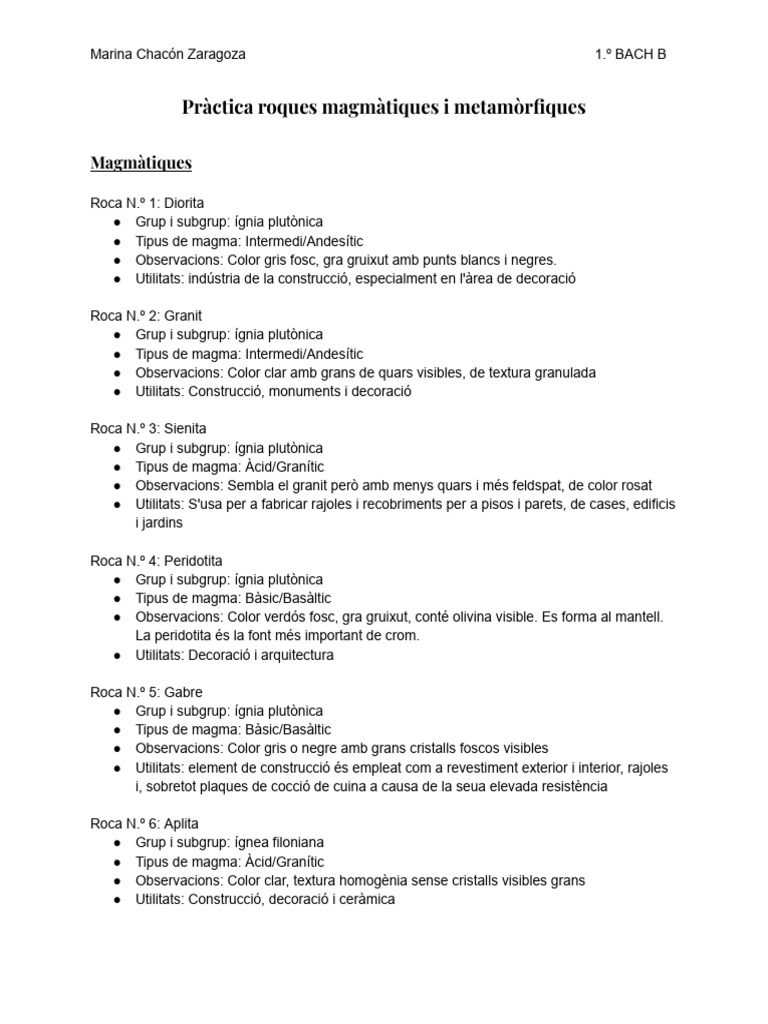 Pràctica roques magmàtiques i metamòrfiques | PDF