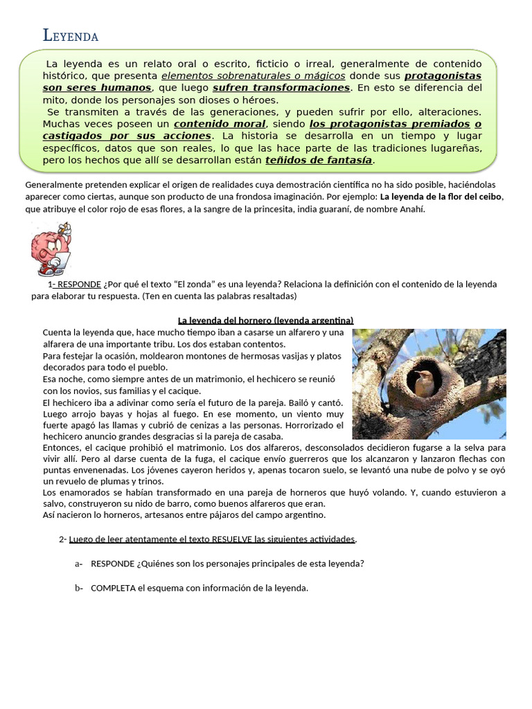 Leyenda del Hornero para Niños | PDF | Leyendas | Mago (fantasía)