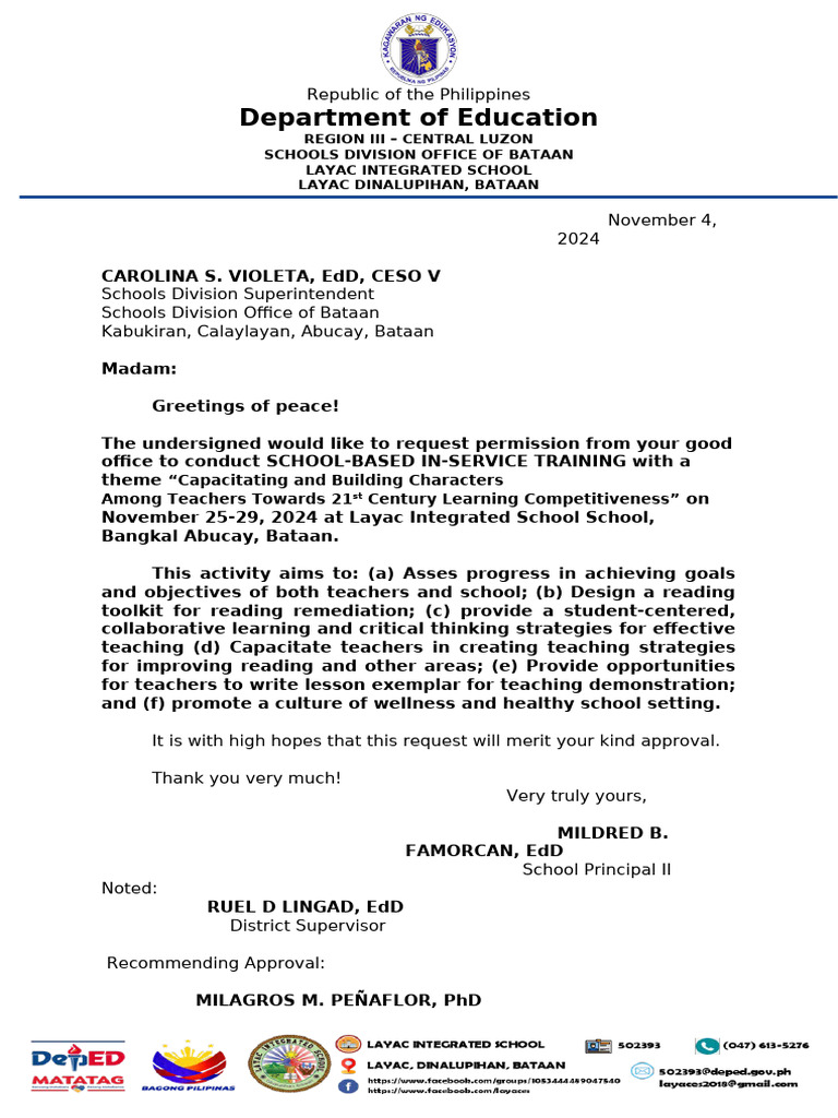 2024 Inset LIS Traning Design and School Memo | PDF | Teachers | Human Communication