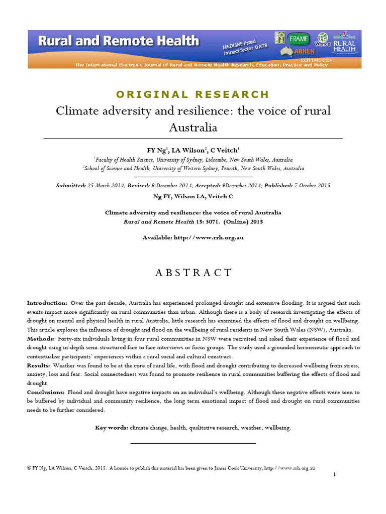 Climate Adversity and Resilience, Rural Australia 2015 | PDF | Drought ...