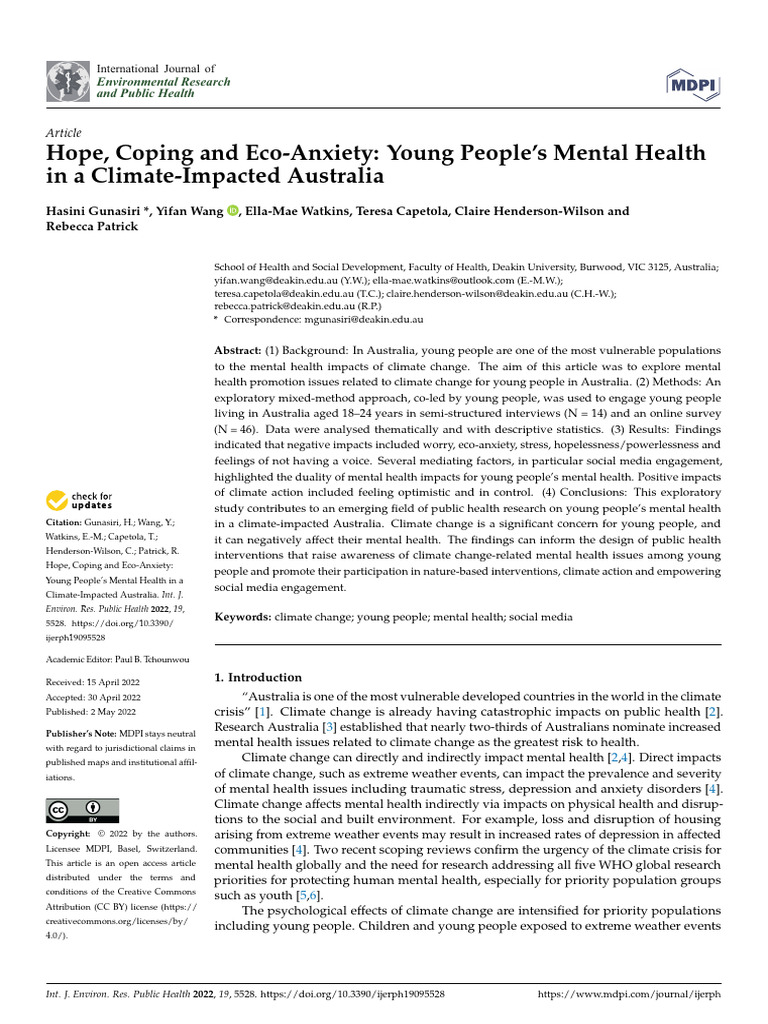 2 Hope, Coping, Eco Anxiety, Young People Australia | PDF | Mental ...