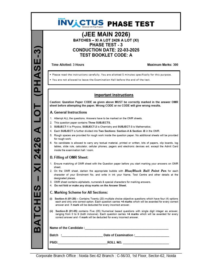 XI 2426 A LOT-Phase-3 JEEM-Q.P. | PDF | Chemistry