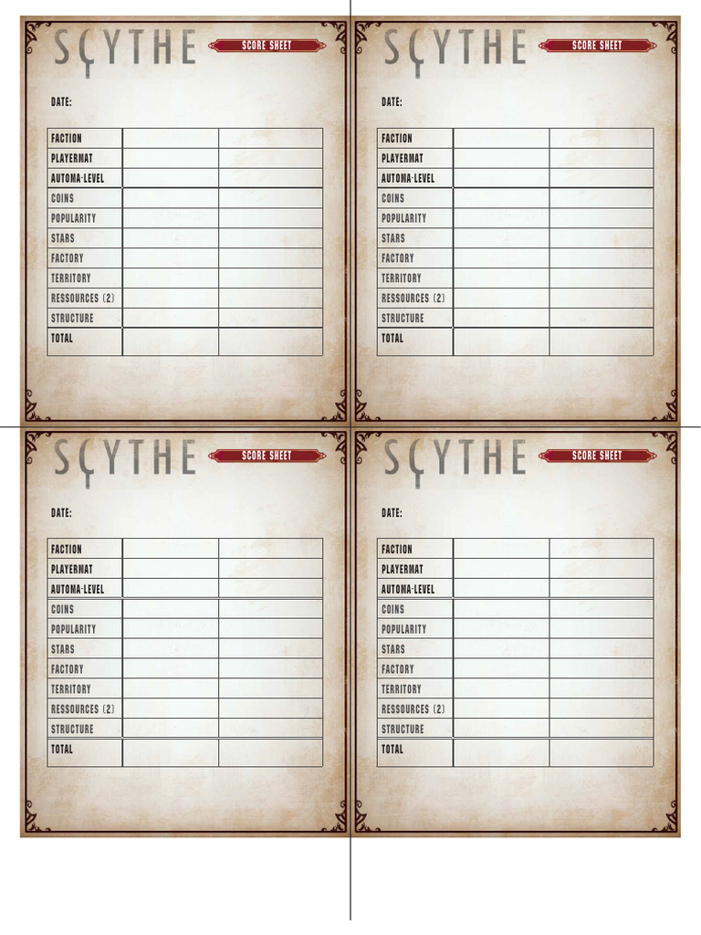 Scythe Score Sheet | PDF