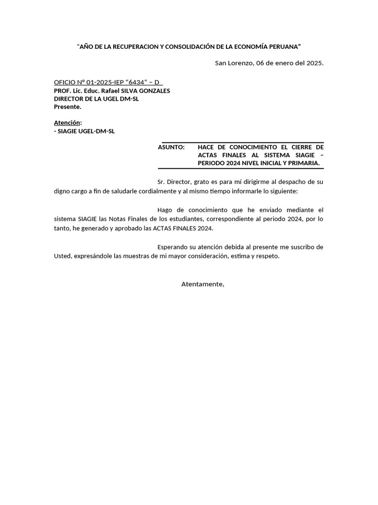 Oficio entrega de actas | PDF