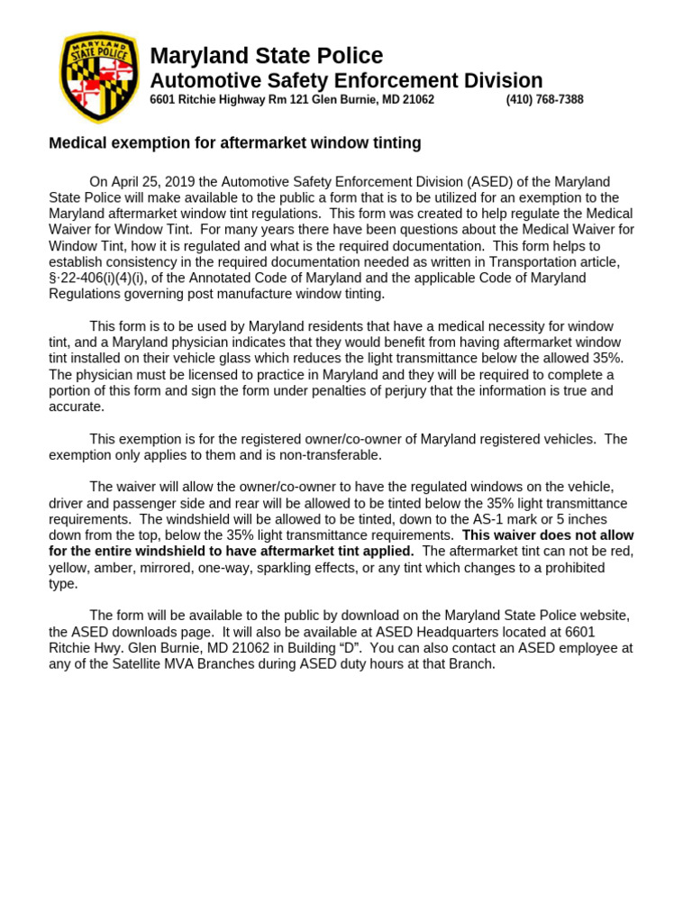 Medical Exemption Tint Explanation | PDF | Motor Vehicle | Transport