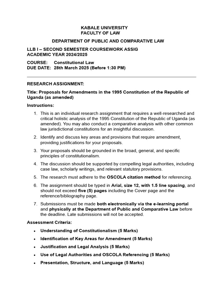 KABLAW Constitutional Law Coursework assignment_redo challenge | PDF | Plagiarism | Educational ...