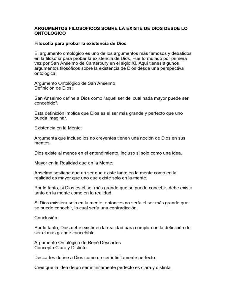 Argumentos Filosoficos Sobre La Existe De Dios Des Pdf Existencia