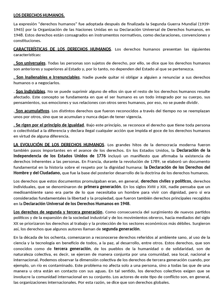 Los Derechos Humanos (4° Grado) . | PDF | Derechos humanos | Derechos