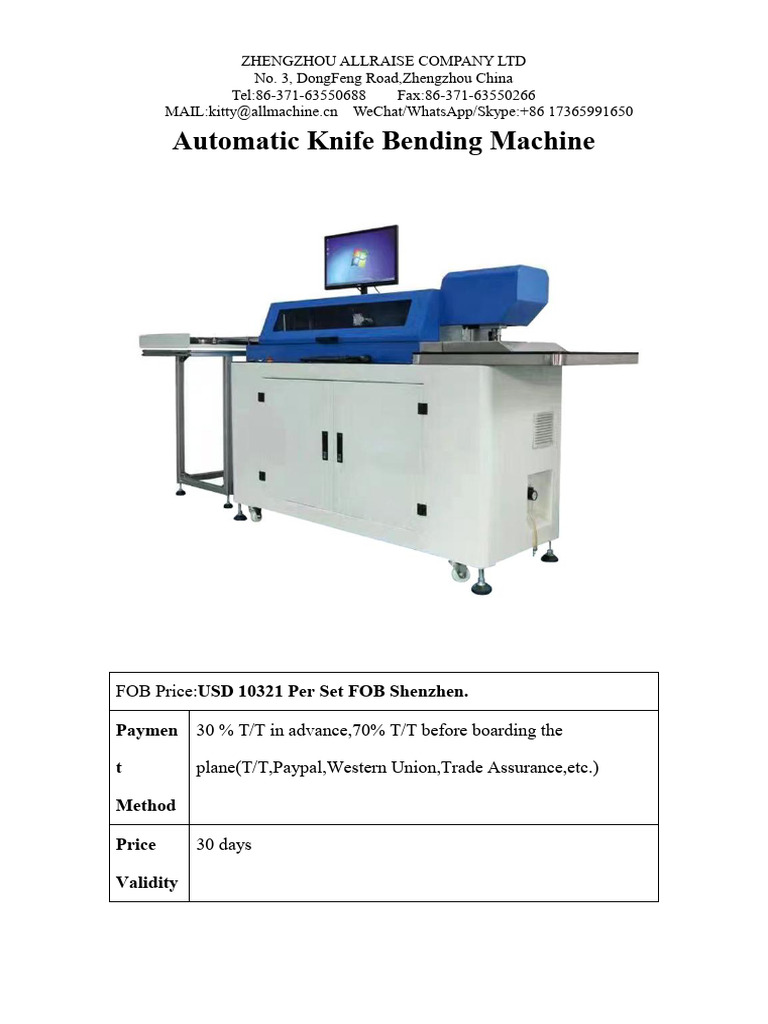 Automatic Knife Bending Machine Specs | PDF | Mechanical Engineering
