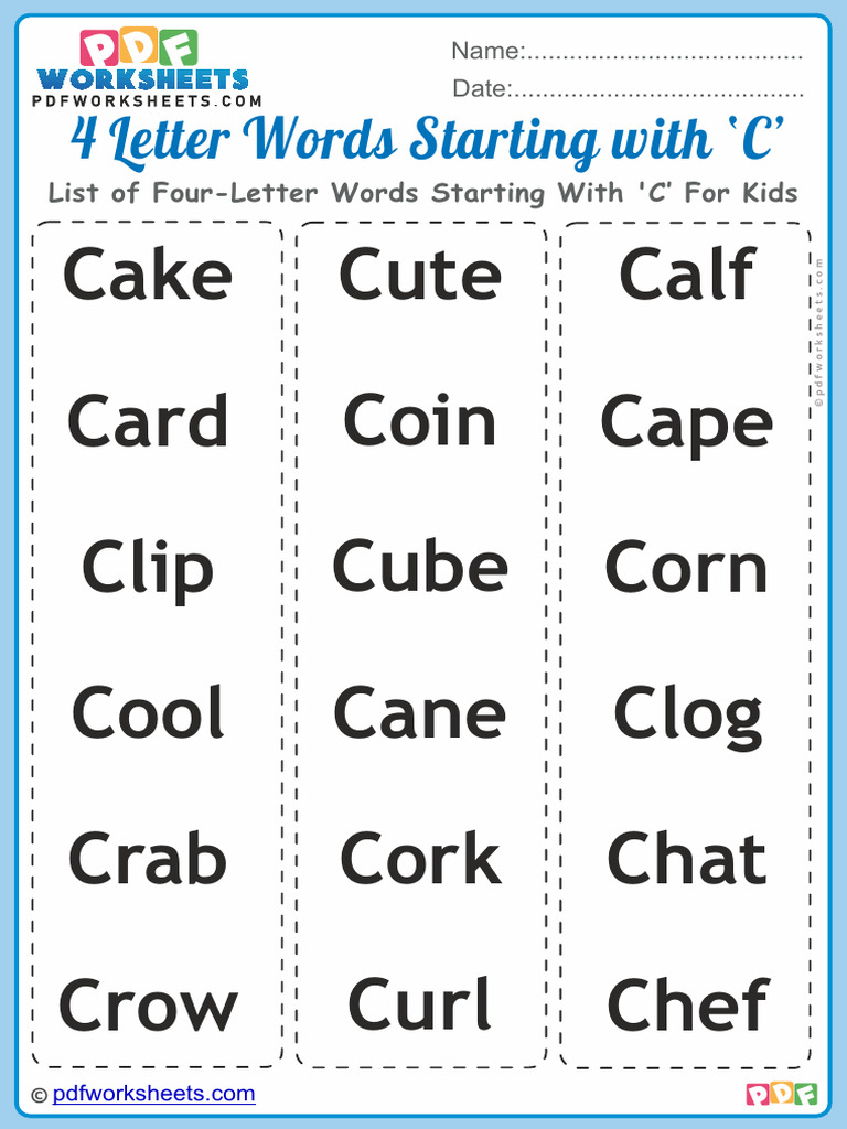 4-Letter Words Starting with 'C' for Kids | PDF