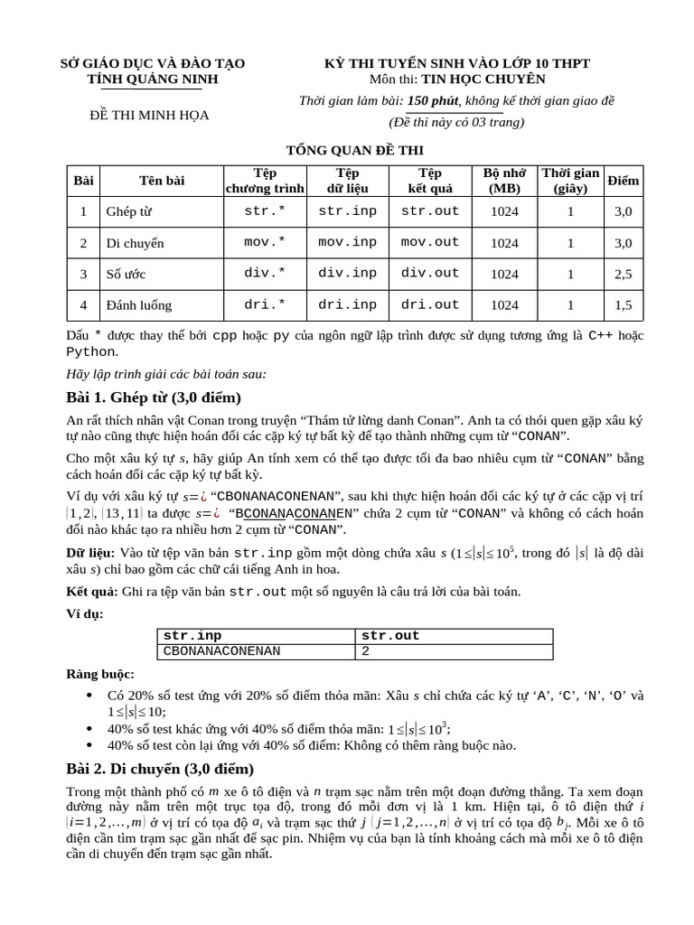 Môn Tin Học - Đề Minh Họa + HDC Tuyển Sinh Chuyên | PDF