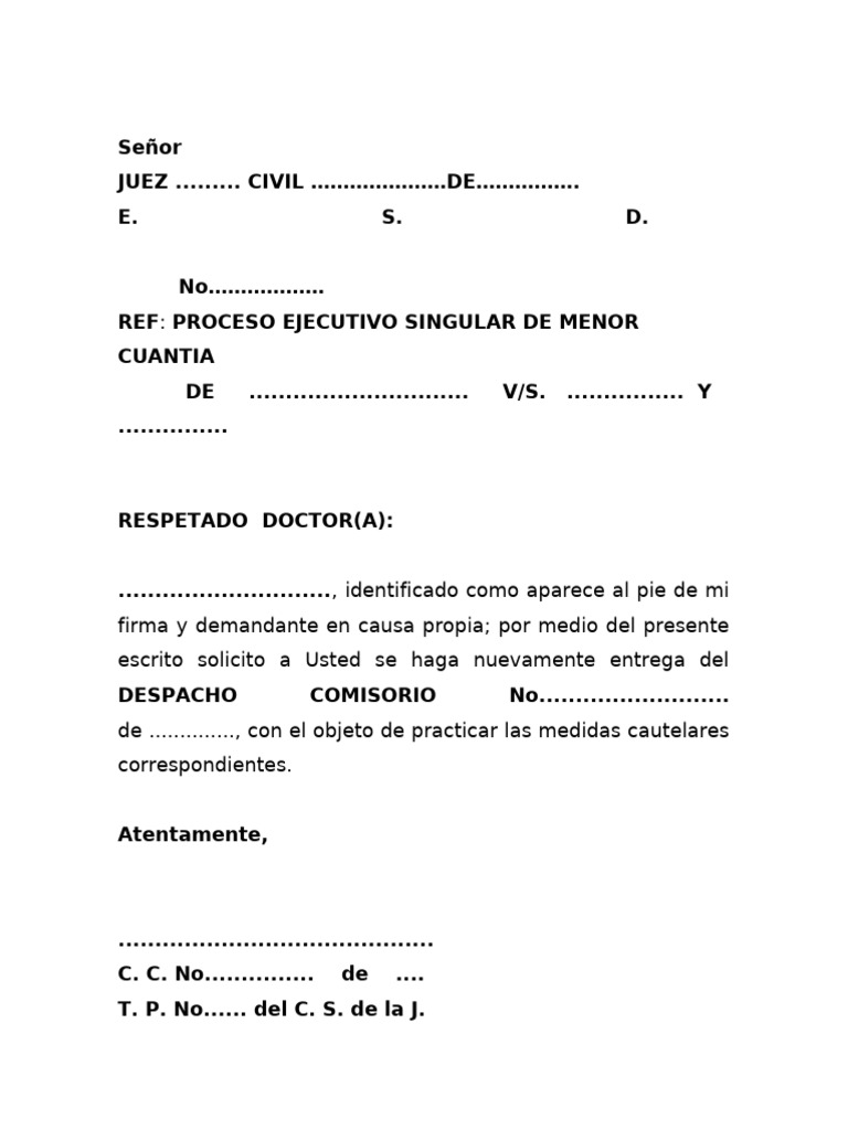 Solicitud Entrega de Despacho Comisorio | PDF