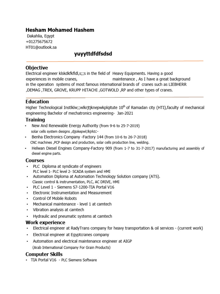 Electrical Engineer Profile: Hesham Hashem | PDF