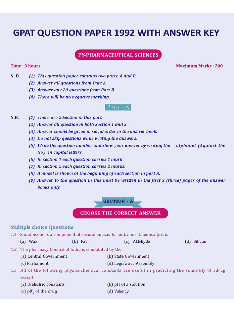 Gpat Question Paper 1992 | PDF