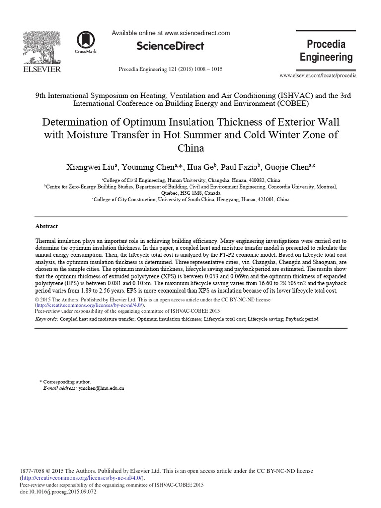 Determination of Optimum Insulation Thickness of Exterior Wall | PDF ...
