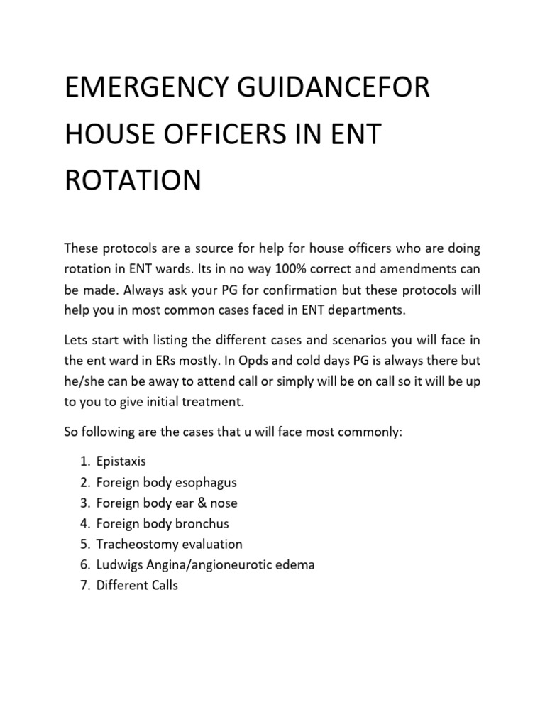Emergency Protocols For House Officers in Ent Rotation | PDF | Clinical ...