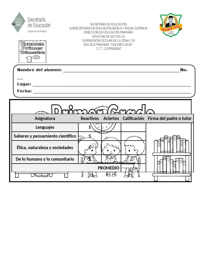 Examen Primer Grado 2 Trimestre Pdf Educación Primaria