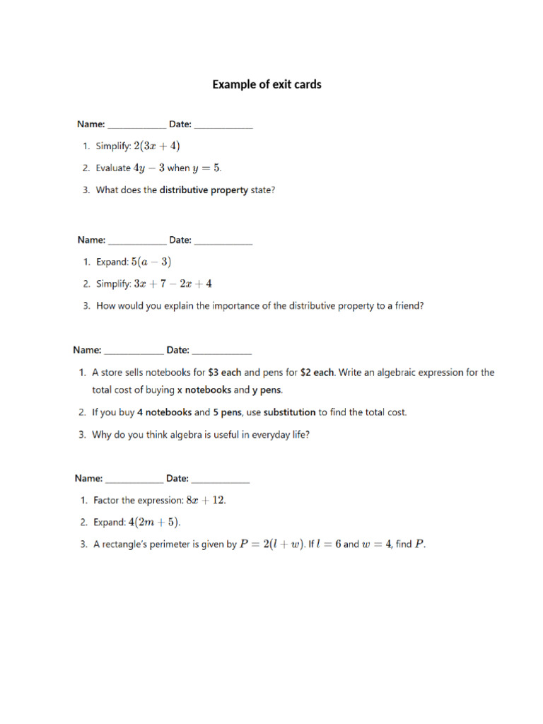 Example of Exit Cards | PDF