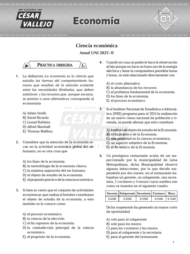 EC ACV Dir Sem01 | PDF | Ciencias económicas | Science