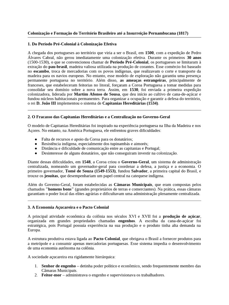 Colonização do Brasil até 1817: Contexto e Impactos | PDF | Brasil