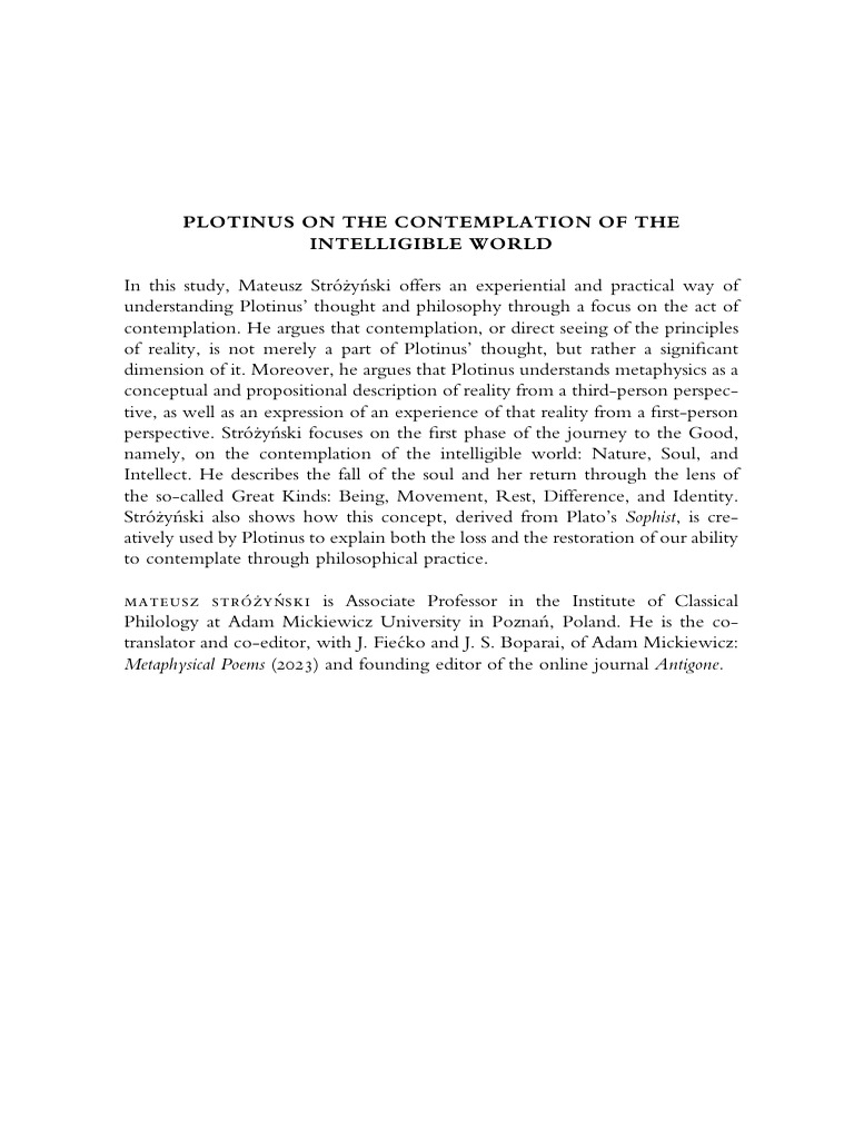 Mateusz Stróżyński - Plotinus on the Contemplation of the Intelligible World_ Faces of Being and ...