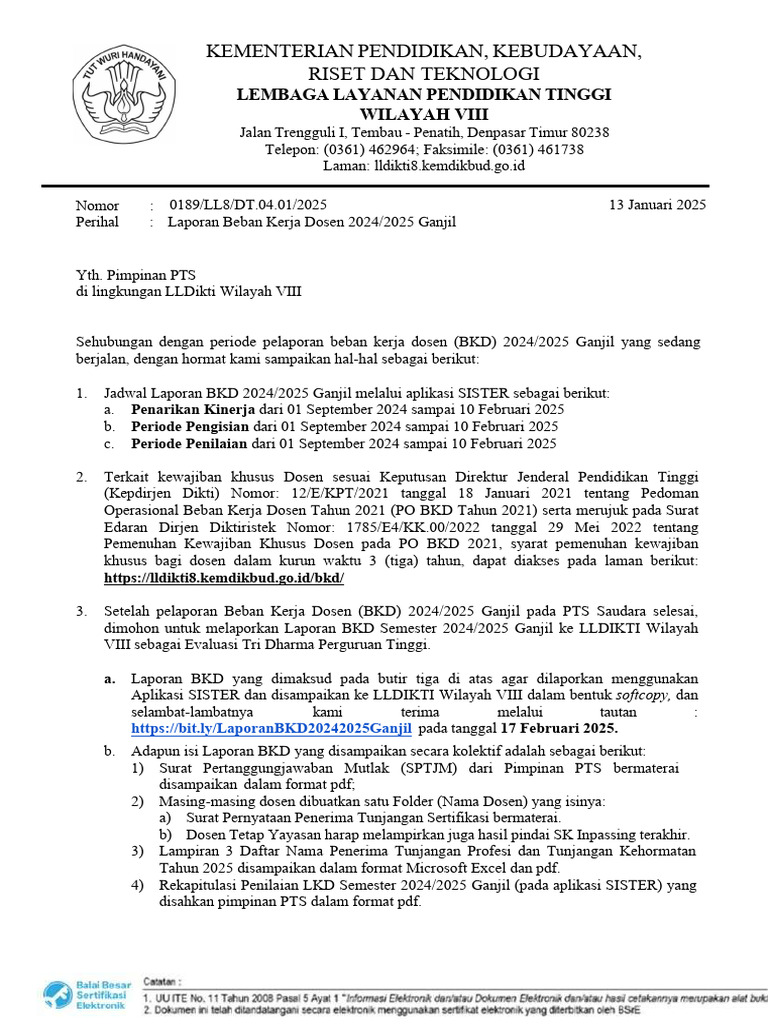 Laporan BKD Dosen 2024/2025 Ganjil | PDF