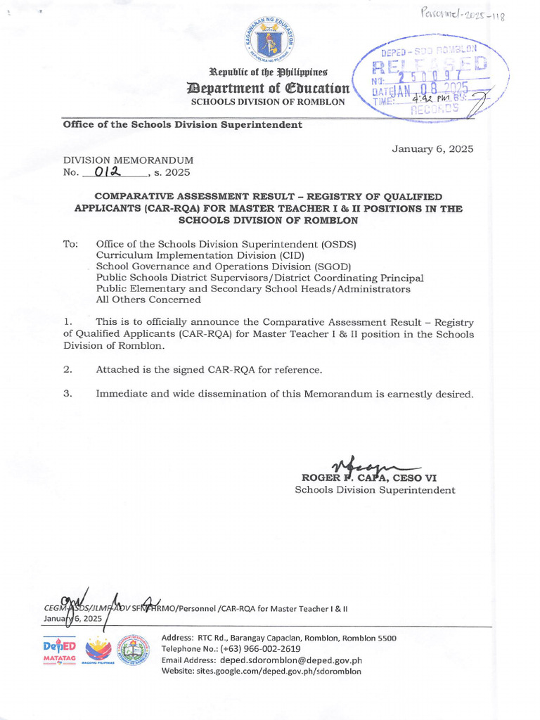 Div Memo 012 S 2025 Ranking MT | PDF