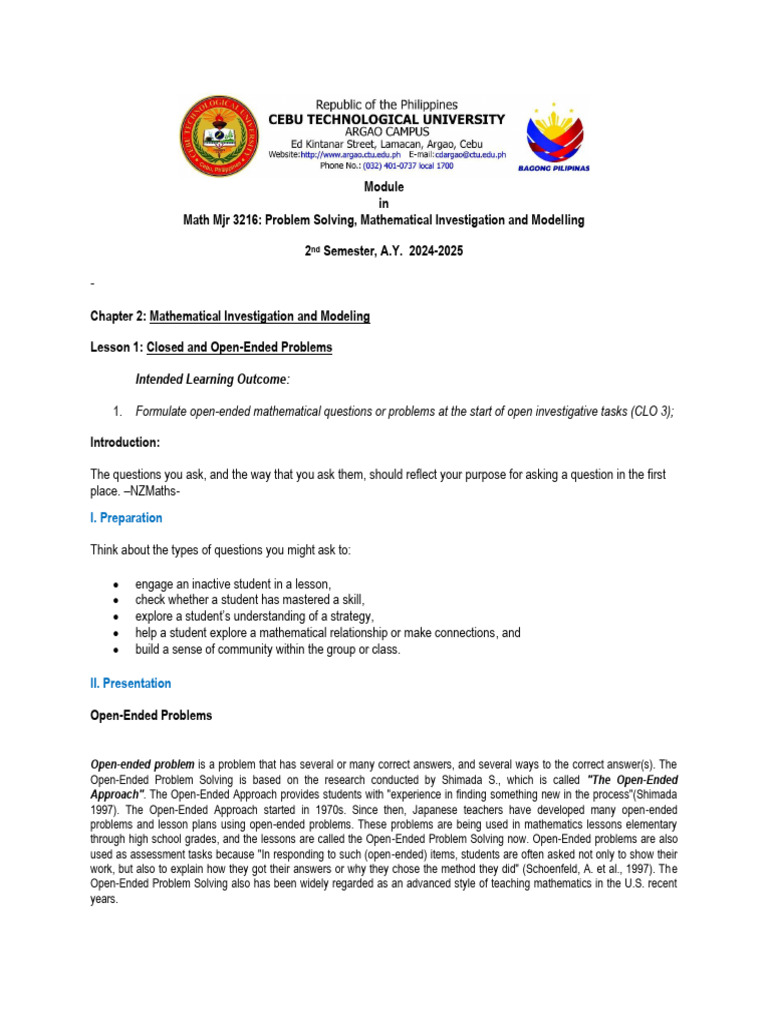 Module 5 - Closed Versus Open-Ended Problems | PDF | Mathematics ...