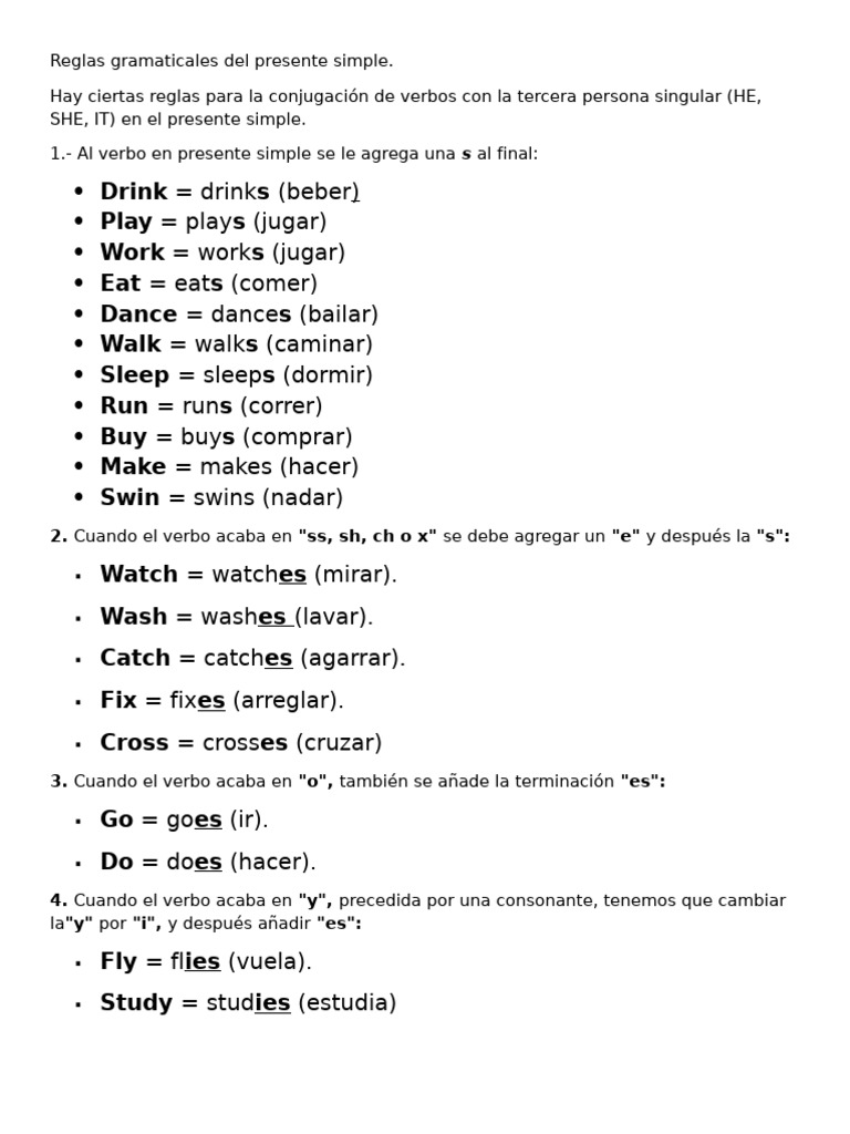 Reglas Gramaticales Del Presente Simple | PDF