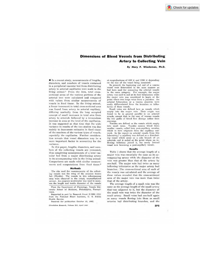 Wiedeman 1963 Dimensions of Blood Vessels From Distributing Artery To ...