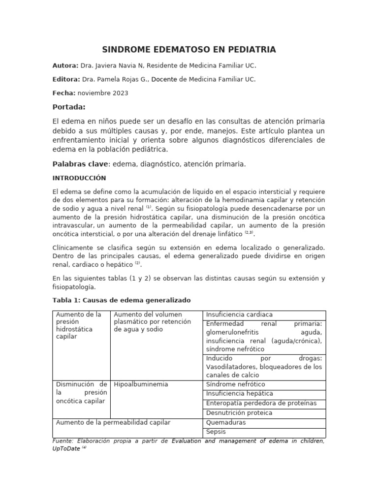 Diagnóstico y Manejo del Edema en Niños | PDF | Edema | Enfermedades y ...