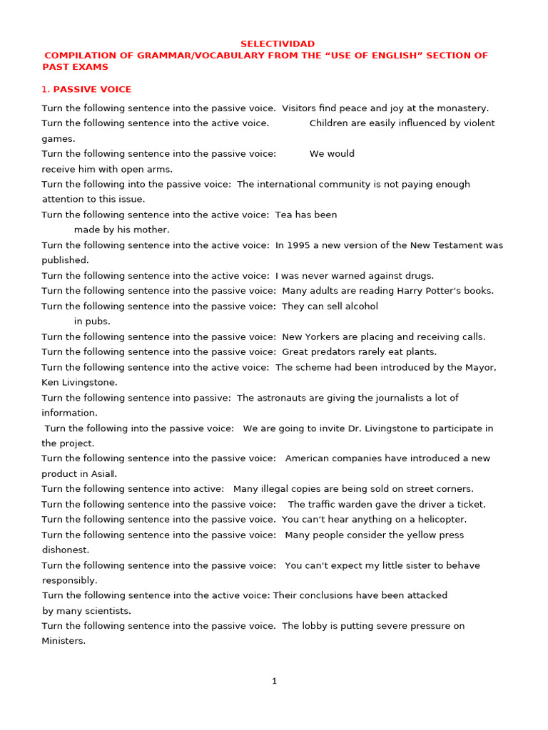 Grammar Selec Sent Transf1 | PDF | Adjective | Verb