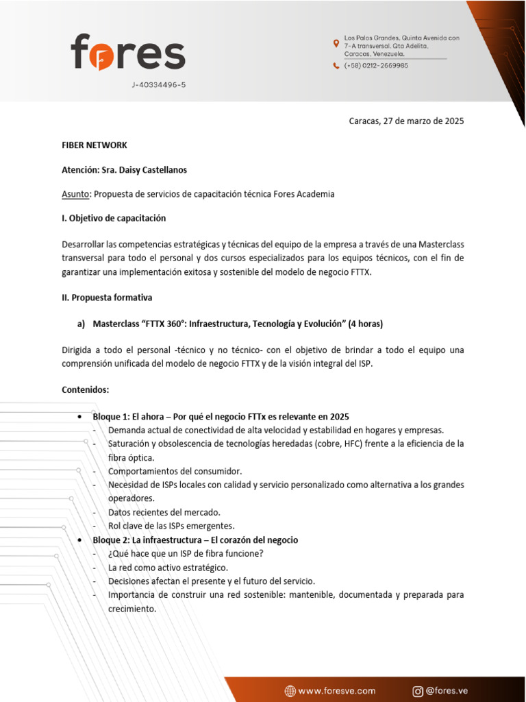 Propuesta Formativa Fiber Network - Fores Academia | PDF | Fibra óptica | Red de área amplia