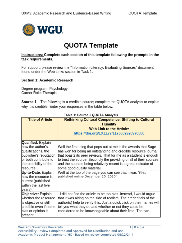 QUOTA Template for Psychology Research | PDF | Cognition