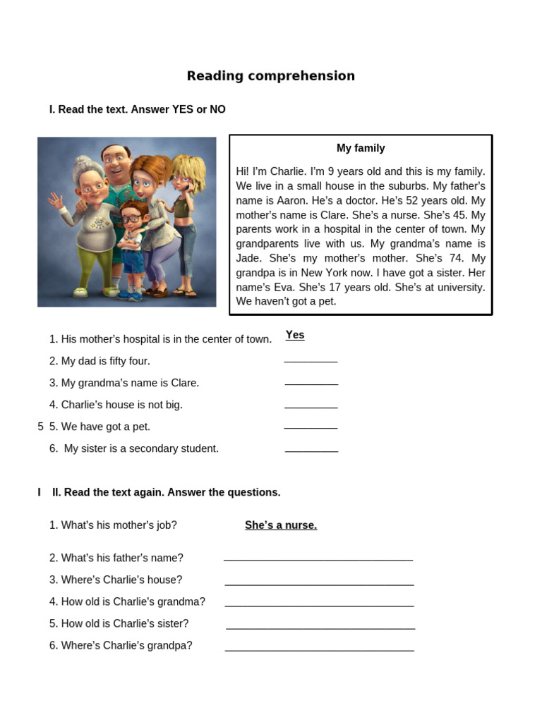 Reading Comprehension Questions for Kids | PDF | Grandparent | Clothing