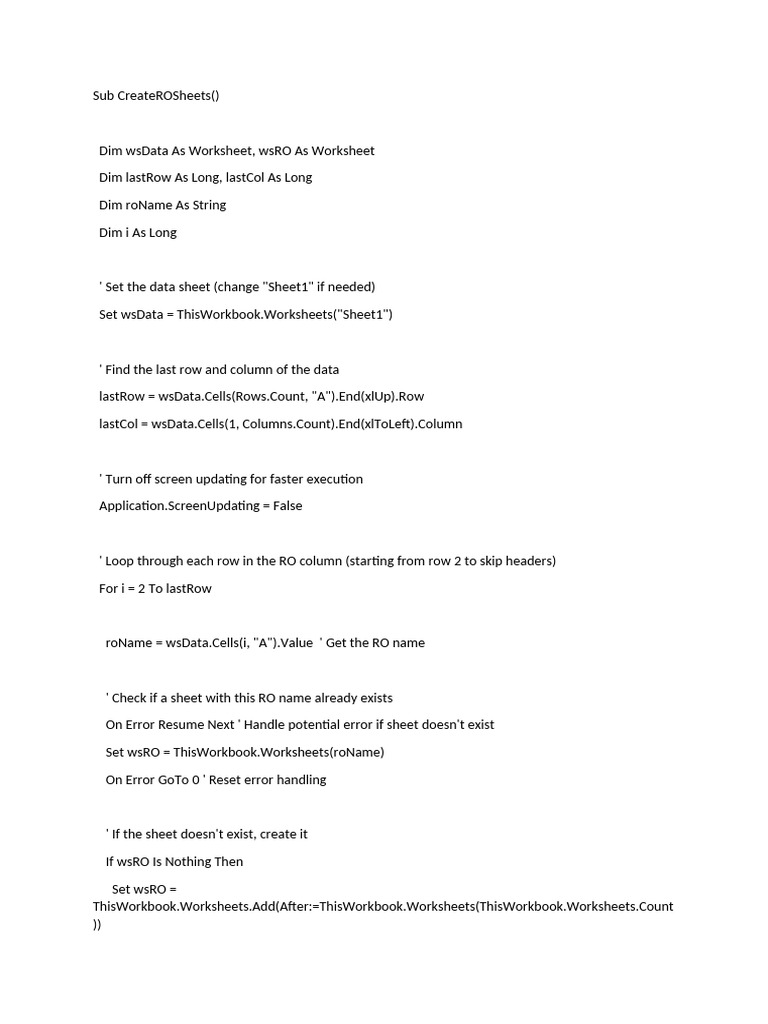 Create Ro Sheets | PDF