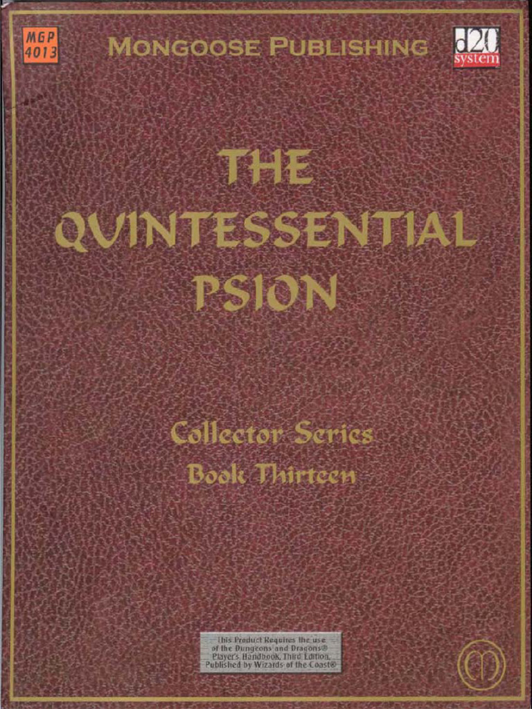 The Quintessential Psion | PDF | Dungeons & Dragons | Gary Gygax Games