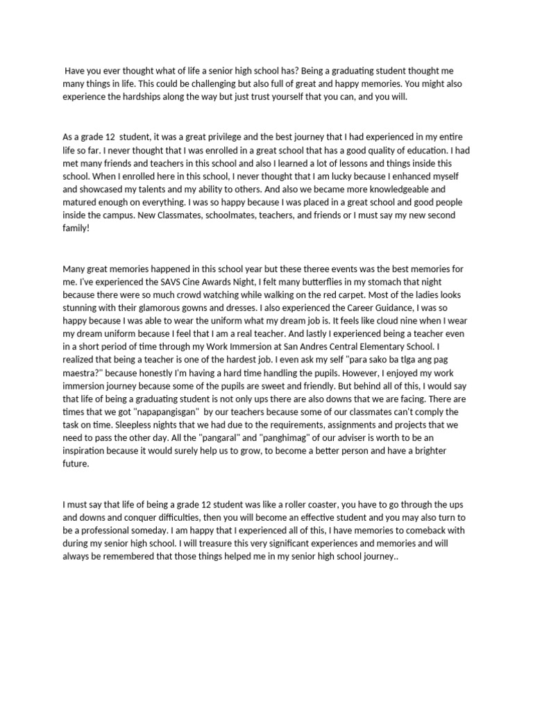 Reflections on Senior High School Life | PDF