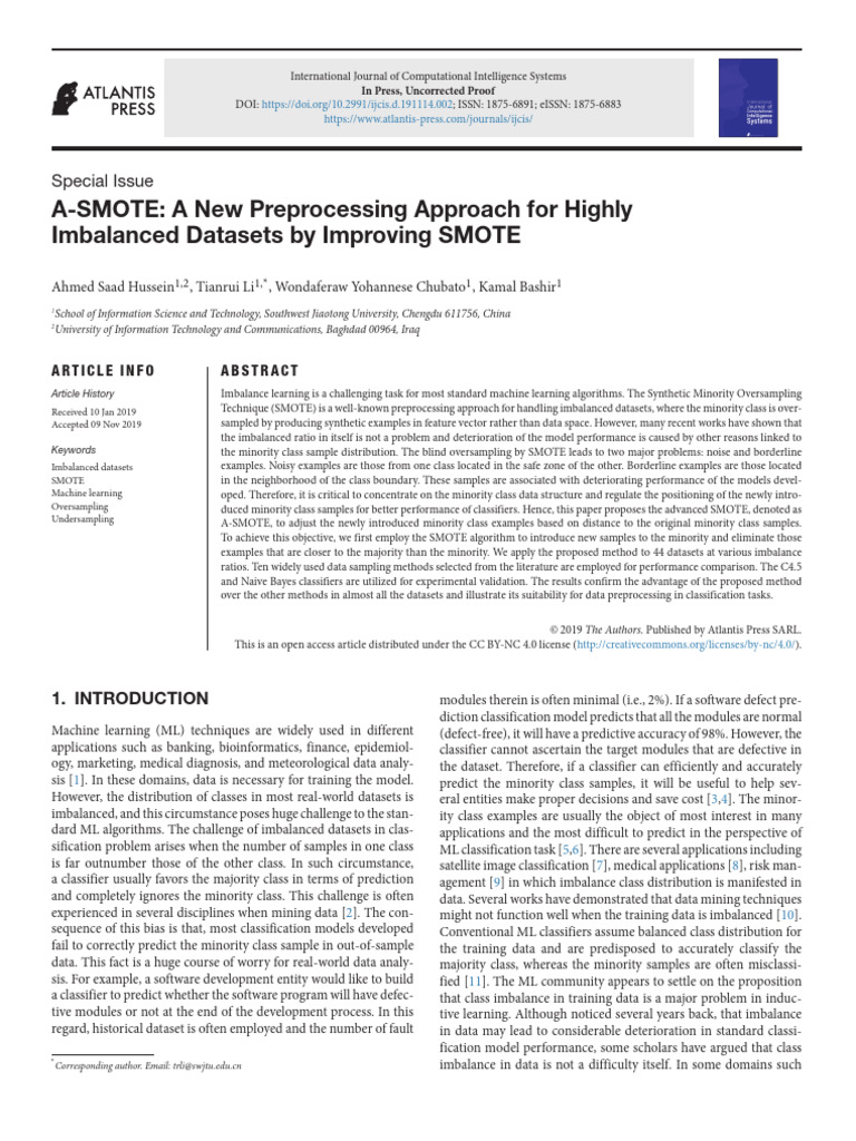 11-A-SMOTE_A_new_preprocessing_approach_for_highly_im | PDF | Learning ...