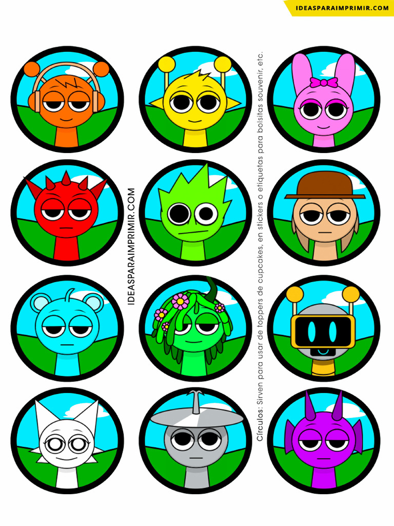 Stickers Etiquetas Sprunki para Imprimir Gratis | PDF