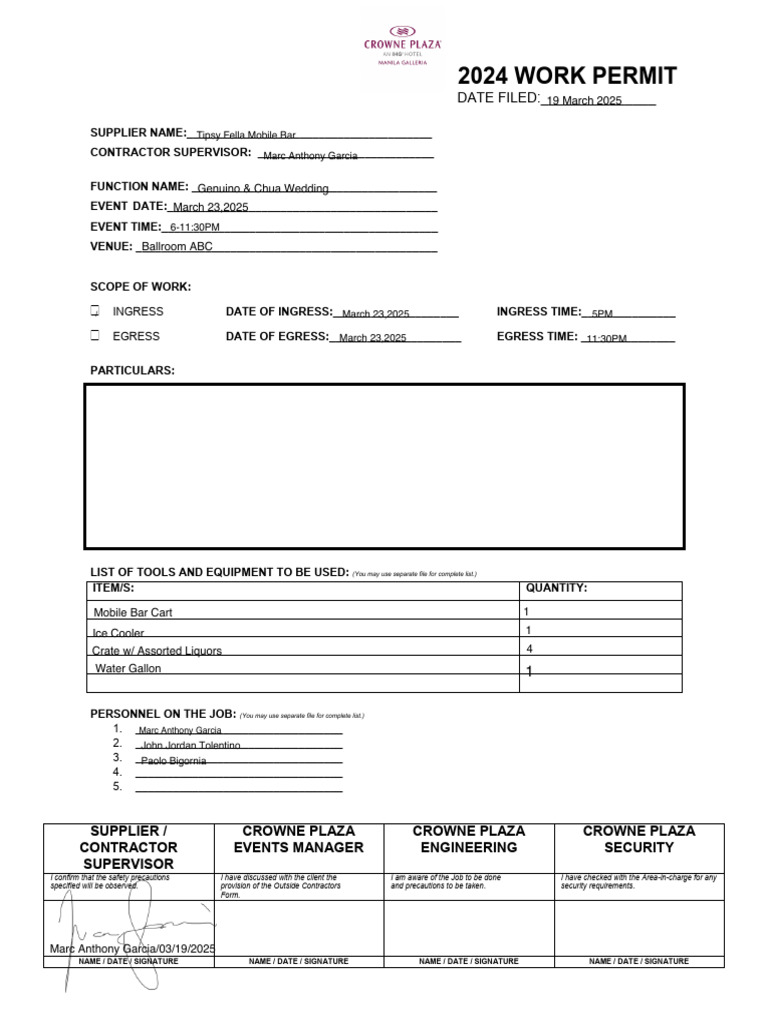 2024 Work Permit for Events Management | PDF