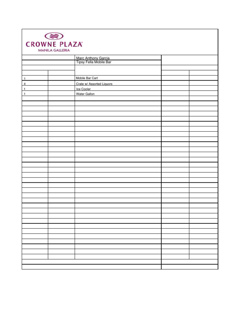 Entry Pass for Mobile Bar Events | PDF