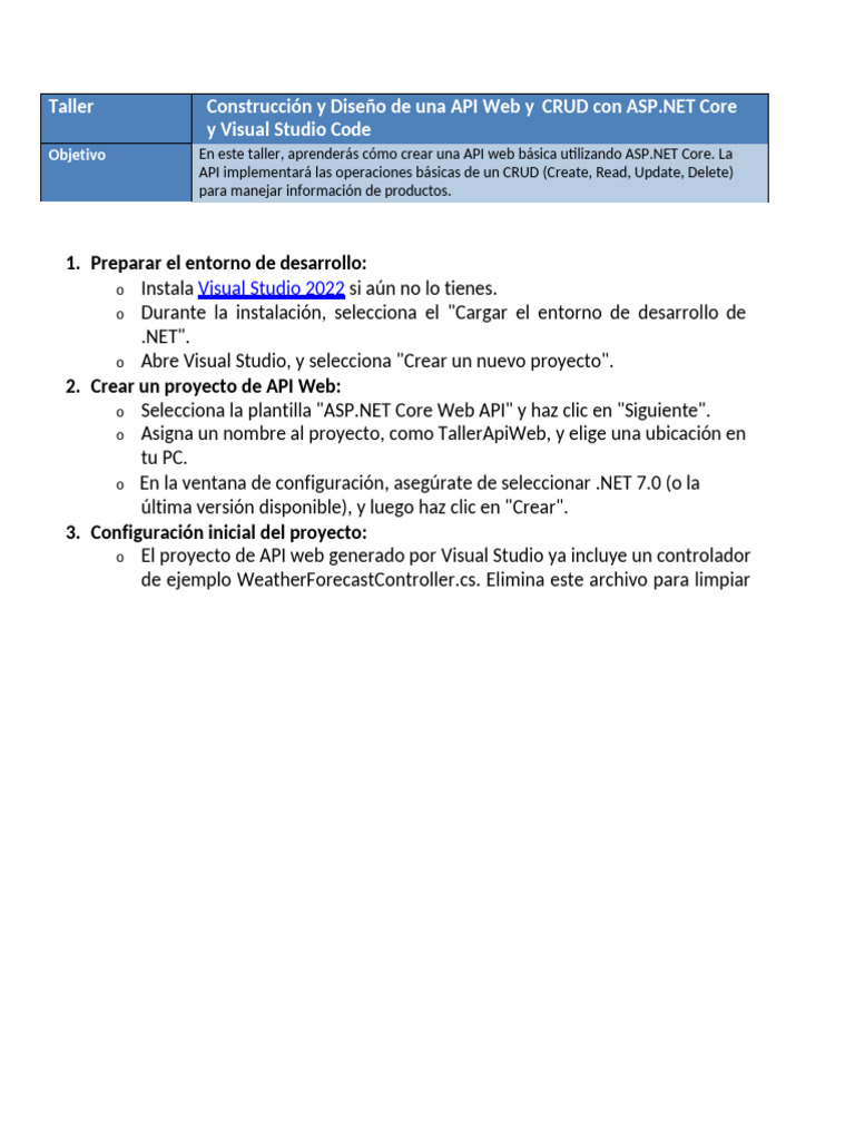 Crear API Web CRUD con ASP.NET Core | PDF