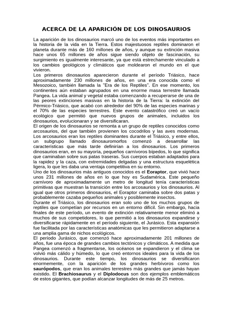 Acerca de La Aparición de Los Dinosaurios | PDF | Dinosaurios | Zoología