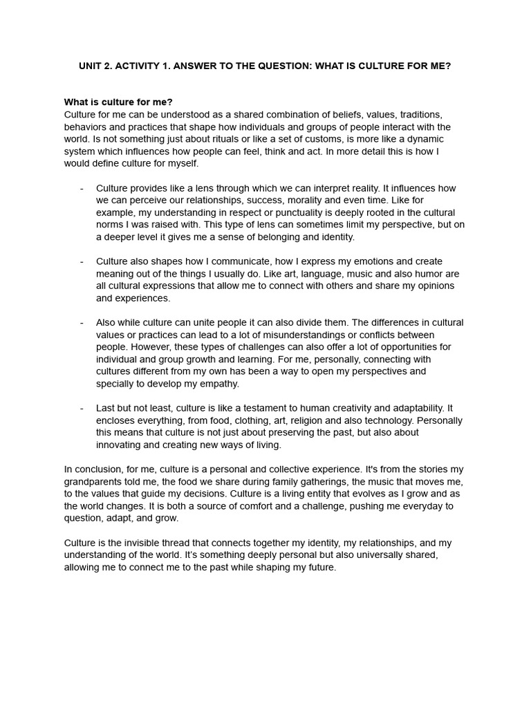 Defining My Personal Culture | PDF | Identity (Social Science) | Social ...