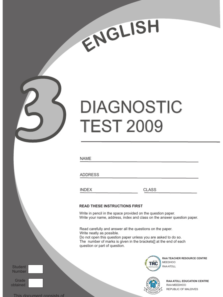 Diagnostic Test English Grade 3 | PDF