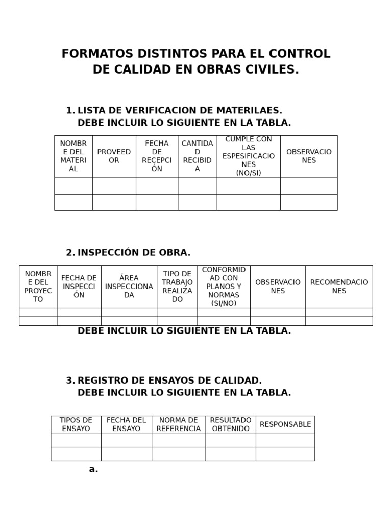 Formatos Distintos para El Control de Calidad en Obras Civiles | PDF