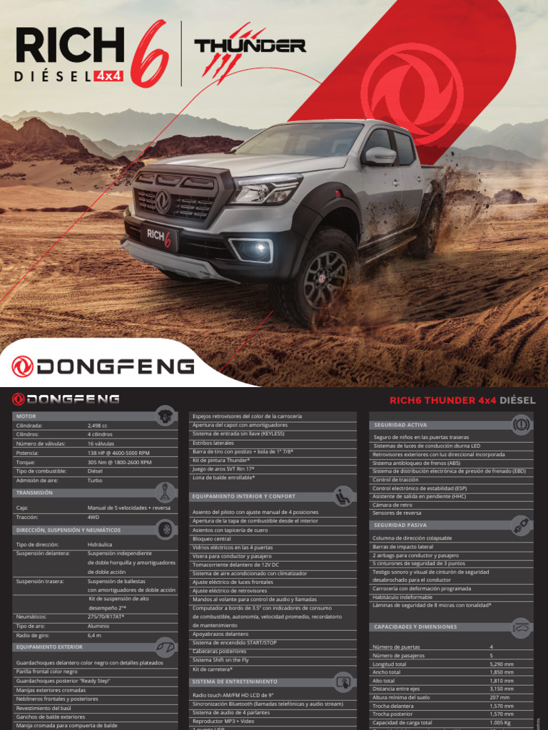 RICH6 THUNDER 4x4 Diésel Especificaciones | PDF | Tracción en las ...