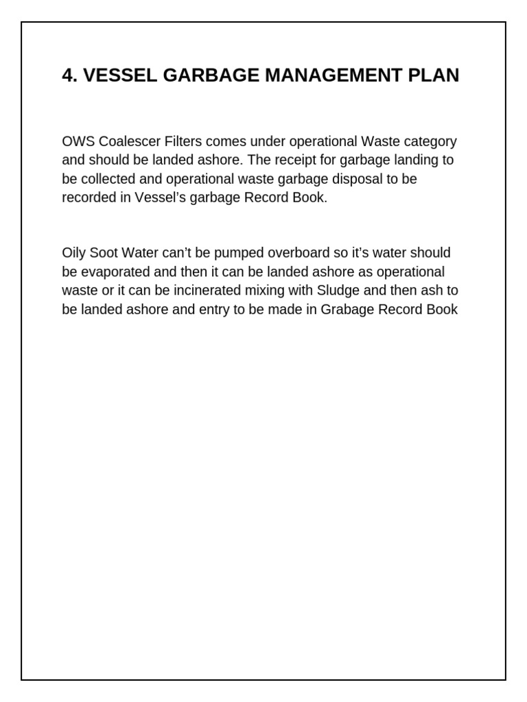 4. Vessel Garbage Management Plan | PDF