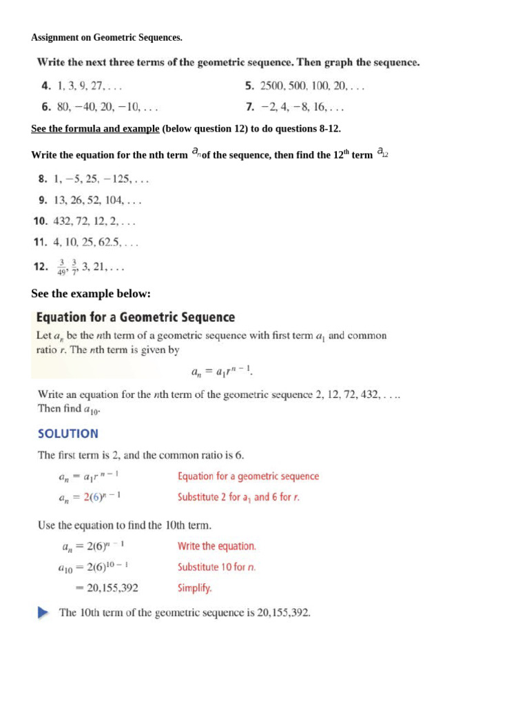 Assignment On 6.5 Geometric Sequences | PDF